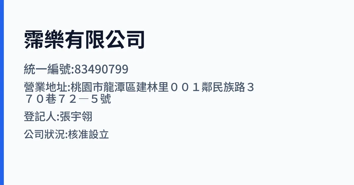 霈樂有限公司 - 統編 83490799(桃園市) 公司登記資料與營業項目詳細圖表