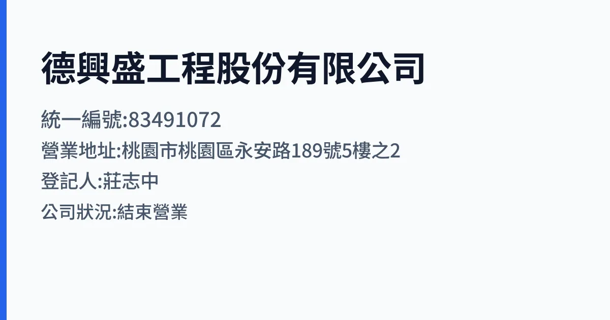 德興盛工程股份有限公司 - 統編 83491072(桃園市) 公司登記資料與營業項目詳細圖表