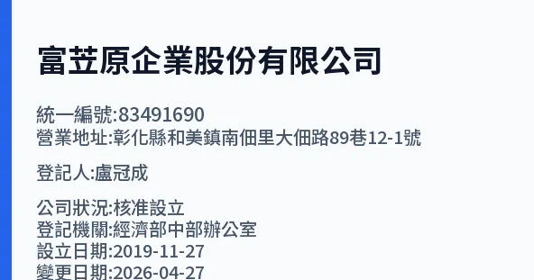 富苙原企業股份有限公司的照片-統編 83491690(彰化縣) 公司登記資料與營業項目詳細圖表