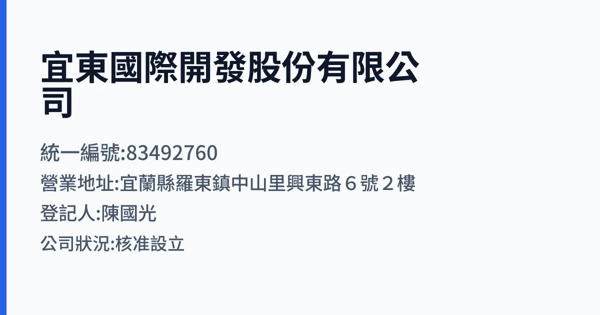 宜東國際開發股份有限公司 - 統編 83492760（宜蘭縣） 公司登記資料與營業項目詳細圖表