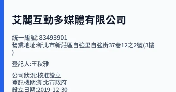 艾麗互動多媒體有限公司的照片-統編 83493901(新北市) 公司登記資料與營業項目詳細圖表