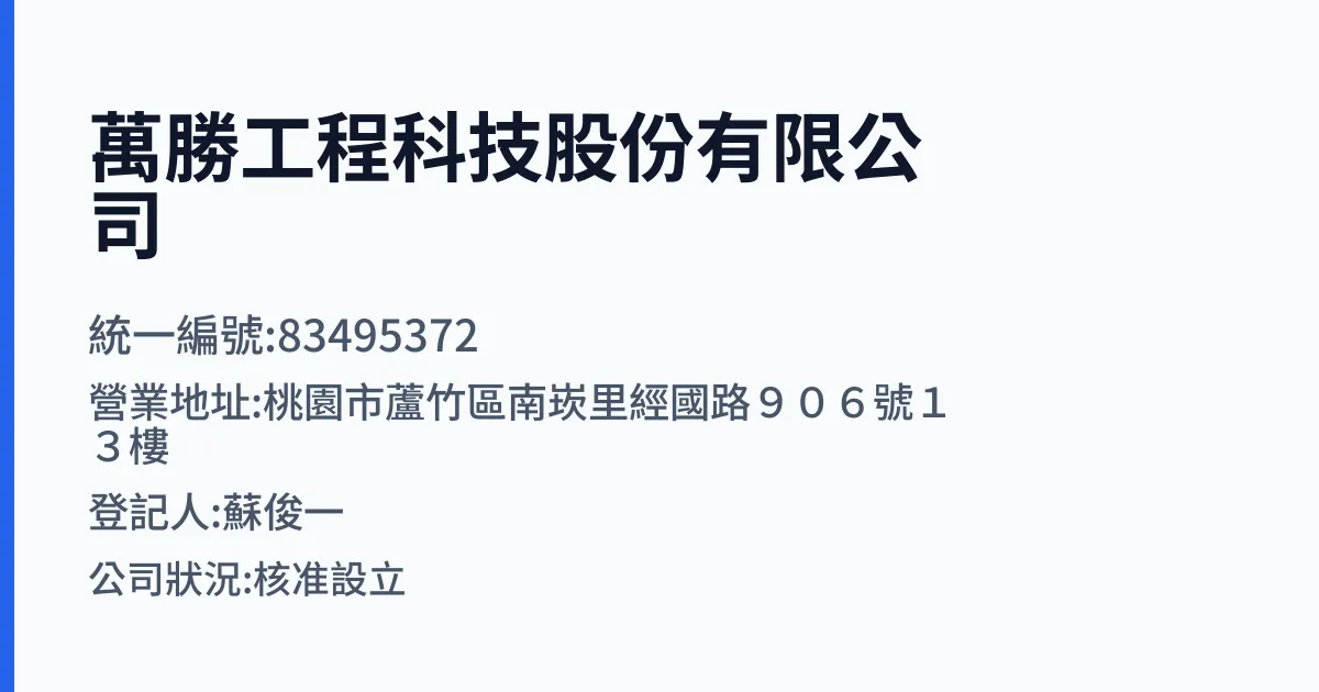萬勝工程科技股份有限公司 - 統編 83495372(新北市) 公司登記資料與營業項目詳細圖表