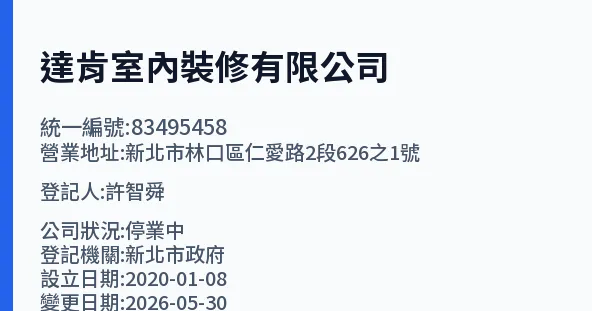 達肯室內裝修有限公司的照片-統編 83495458(新北市) 公司登記資料與營業項目詳細圖表