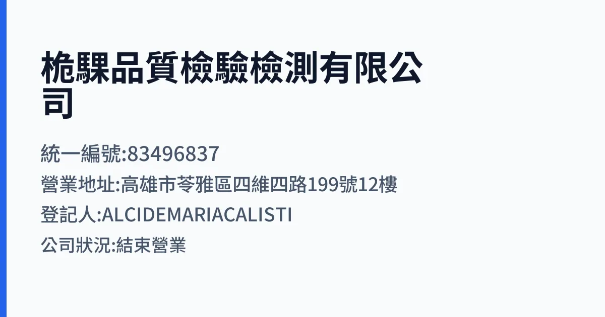桅騍品質檢驗檢測有限公司 - 統編 83496837(高雄市) 公司登記資料與營業項目詳細圖表