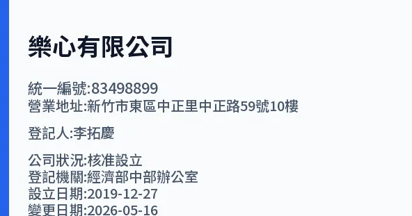 樂心有限公司的照片-統編 83498899(新竹市) 公司登記資料與營業項目詳細圖表