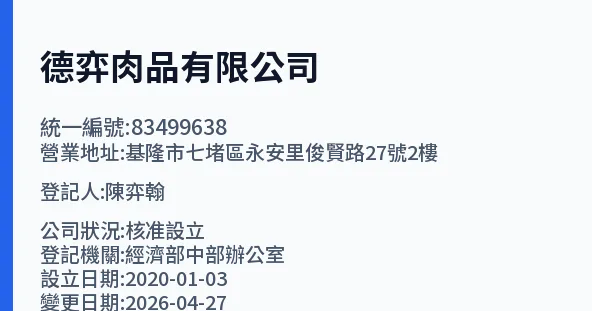 德弈肉品有限公司的照片-統編 83499638(基隆市) 公司登記資料與營業項目詳細圖表