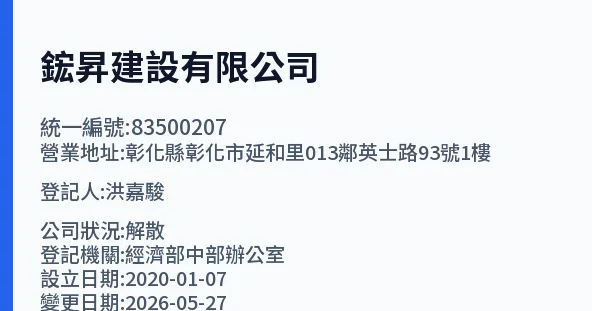 鋐昇建設有限公司的照片-統編 83500207(彰化縣) 公司登記資料與營業項目詳細圖表
