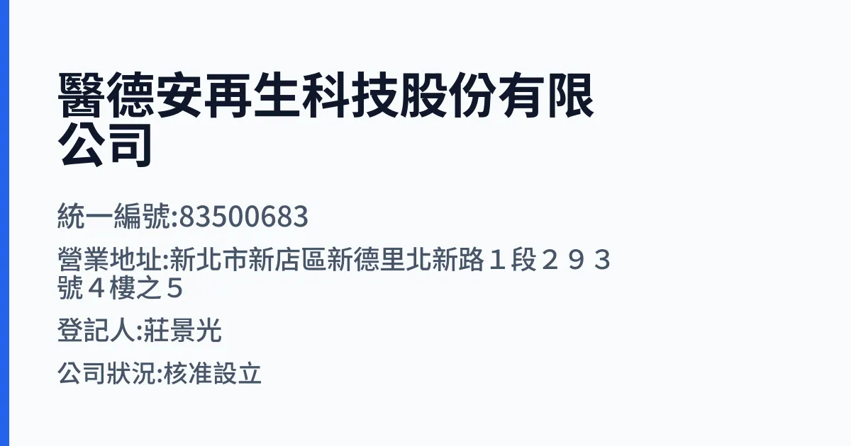 醫德安再生科技股份有限公司 - 統編 83500683(新北市) 公司登記資料與營業項目詳細圖表
