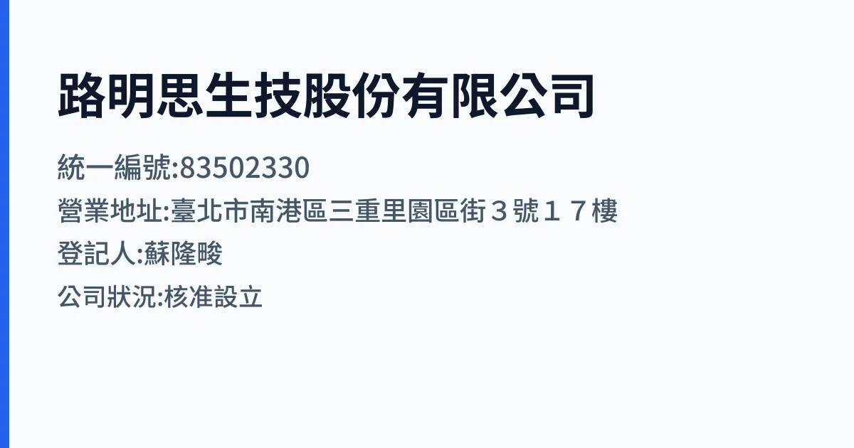 路明思生技股份有限公司 - 統編 83502330(臺北市) 公司登記資料與營業項目詳細圖表