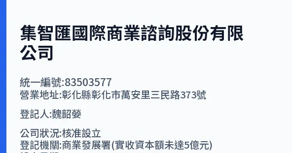集智匯國際商業諮詢股份有限公司的照片-統編 83503577(彰化縣) 公司登記資料與營業項目詳細圖表