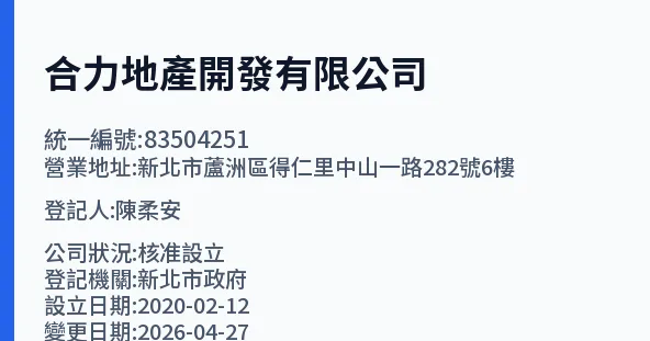 合力地產開發有限公司的照片-統編 83504251(新北市) 公司登記資料與營業項目詳細圖表