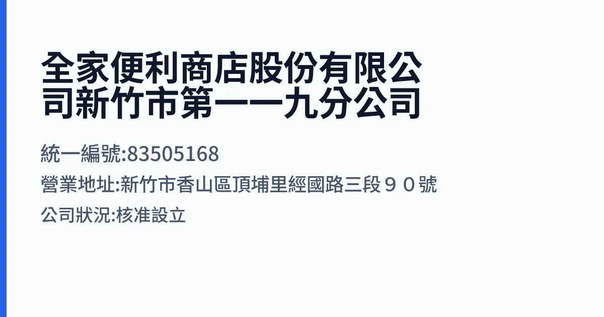 全家便利商店股份有限公司新竹市第一一九分公司 - 統編 83505168(新竹市) 公司登記資料與營業項目詳細圖表