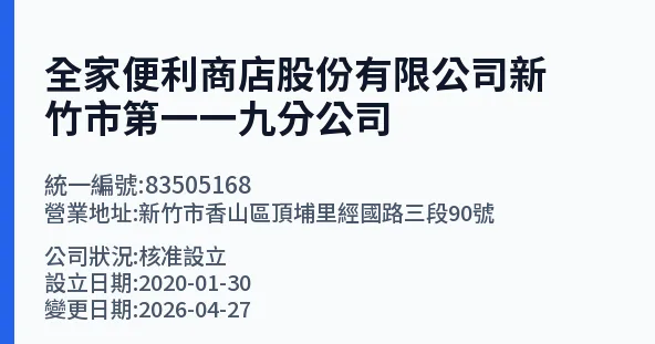 全家便利商店股份有限公司新竹市第一一九分公司的照片-統編 83505168(新竹市) 公司登記資料與營業項目詳細圖表