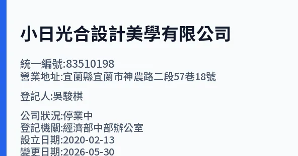 小日光合設計美學有限公司的照片-統編 83510198(宜蘭縣) 公司登記資料與營業項目詳細圖表