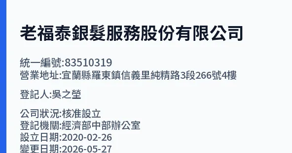 老福泰銀髮服務股份有限公司的照片-統編 83510319(宜蘭縣) 公司登記資料與營業項目詳細圖表