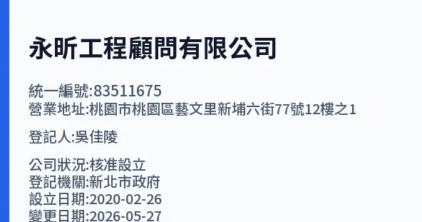 永昕工程顧問有限公司的照片-統編 83511675(桃園市) 公司登記資料與營業項目詳細圖表