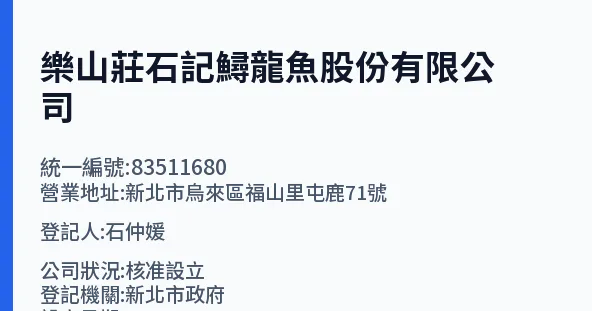 樂山莊石記鱘龍魚股份有限公司的照片-統編 83511680(新北市) 公司登記資料與營業項目詳細圖表
