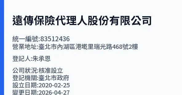 遠傳保險代理人股份有限公司的照片-統編 83512436(臺北市) 公司登記資料與營業項目詳細圖表
