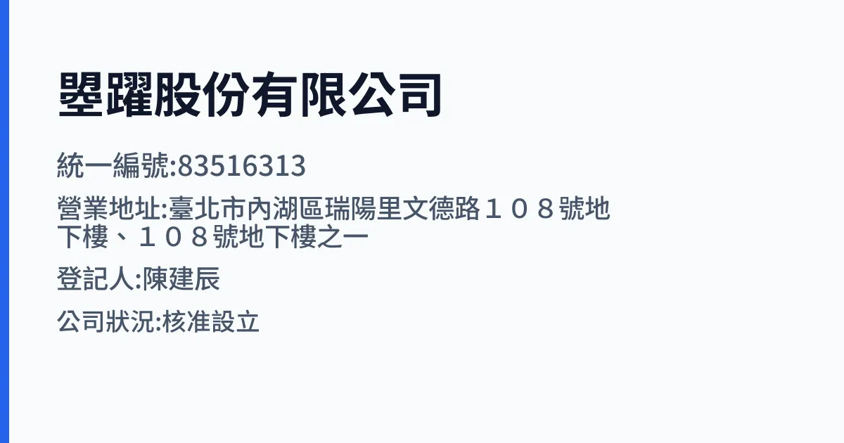 曌躍股份有限公司 - 統編 83516313(臺北市) 公司登記資料與營業項目詳細圖表