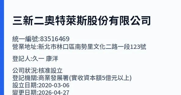 三新二奧特萊斯股份有限公司的照片-統編 83516469(新北市) 公司登記資料與營業項目詳細圖表