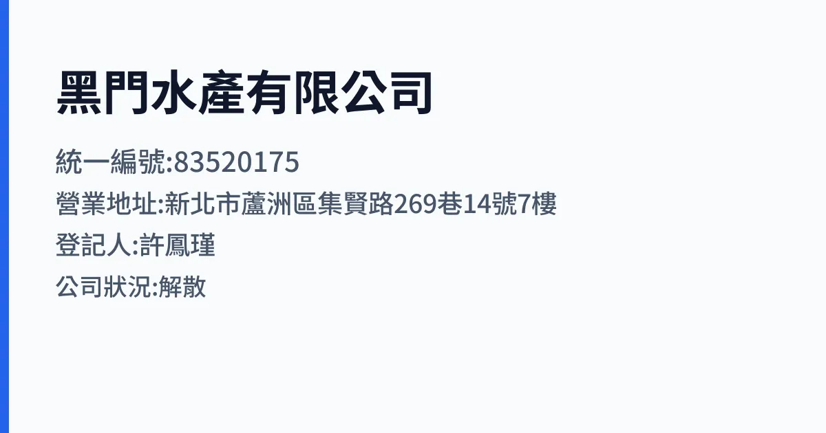 黑門水產有限公司 - 統編 83520175(新北市) 公司登記資料與營業項目詳細圖表