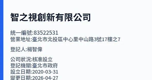 智之視創新有限公司的照片-統編 83522531(臺北市) 公司登記資料與營業項目詳細圖表