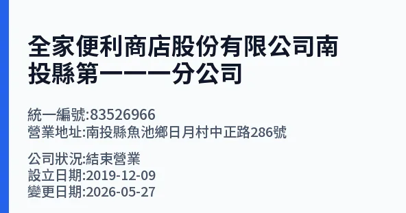 全家便利商店股份有限公司南投縣第一一一分公司的照片-統編 83526966(南投縣) 公司登記資料與營業項目詳細圖表