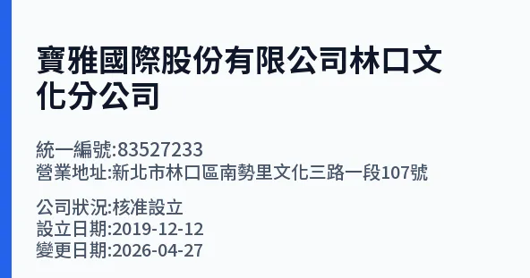 寶雅國際股份有限公司林口文化分公司的照片-統編 83527233(新北市) 公司登記資料與營業項目詳細圖表