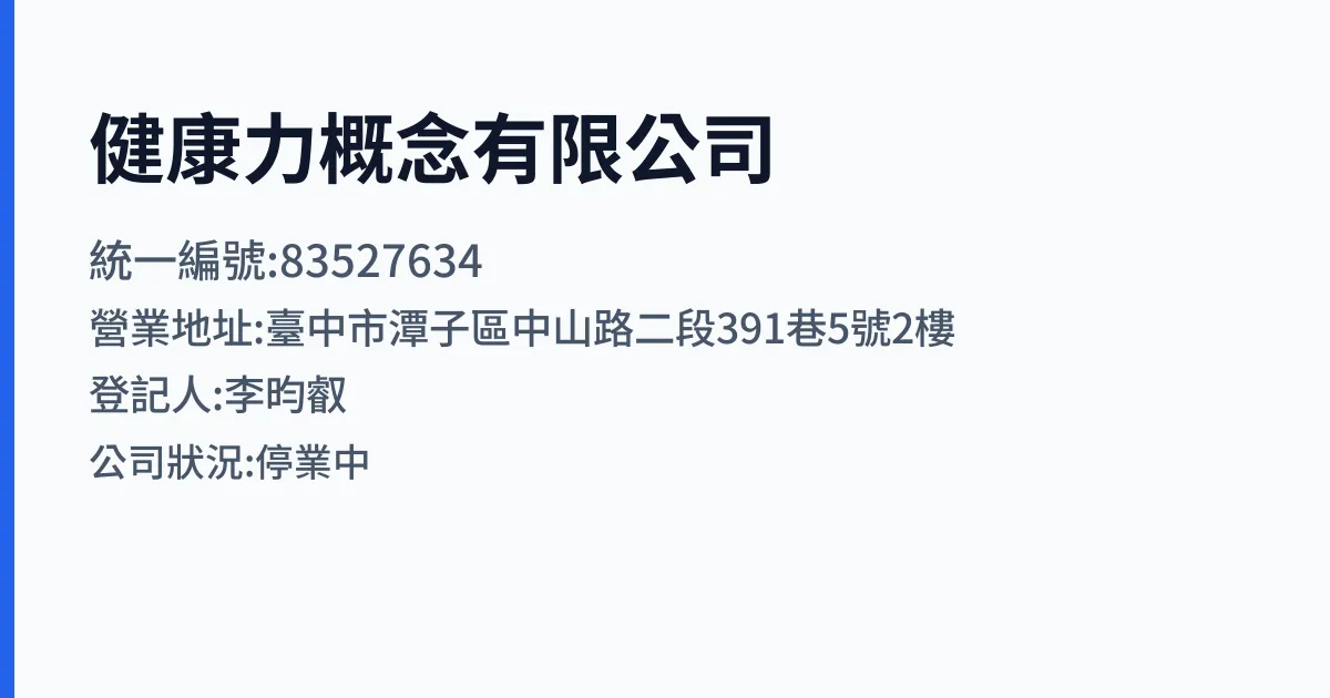 健康力概念有限公司 - 統編 83527634(臺中市) 公司登記資料與營業項目詳細圖表