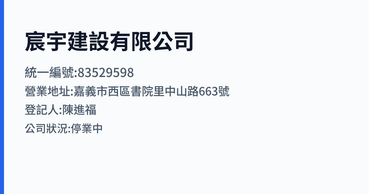 宸宇建設有限公司 - 統編 83529598(嘉義市) 公司登記資料與營業項目詳細圖表