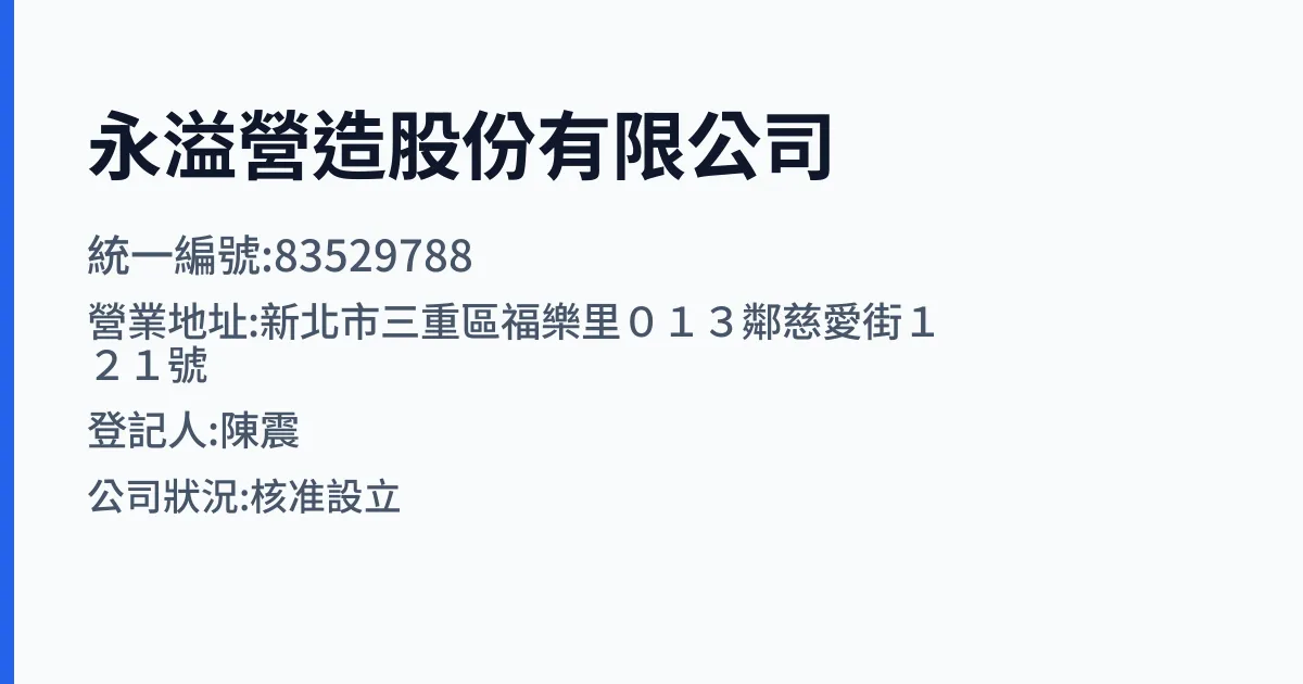 永溢營造股份有限公司 - 統編 83529788(新北市) 公司登記資料與營業項目詳細圖表
