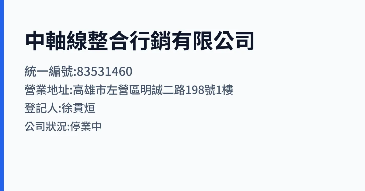 中軸線整合行銷有限公司 - 統編 83531460(高雄市) 公司登記資料與營業項目詳細圖表