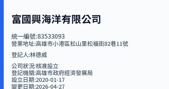 富國興海洋有限公司的照片-統編 83533093(高雄市) 公司登記資料與營業項目詳細圖表