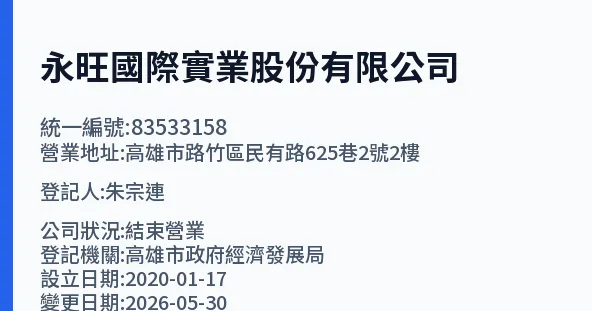 永旺國際實業股份有限公司的照片-統編 83533158(高雄市) 公司登記資料與營業項目詳細圖表