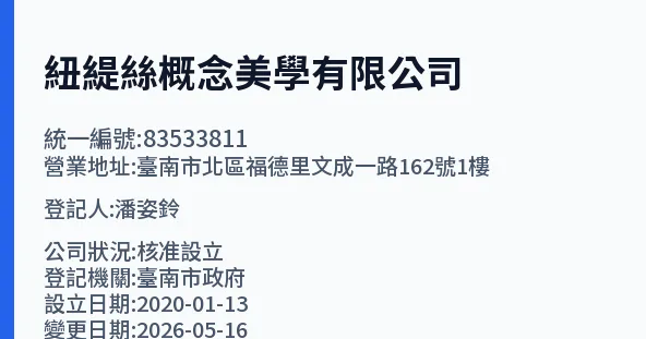 紐緹絲概念美學有限公司的照片-統編 83533811(臺南市) 公司登記資料與營業項目詳細圖表