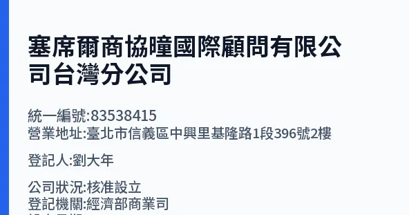 塞席爾商協曈國際顧問有限公司台灣分公司的照片-統編 83538415(臺北市) 公司登記資料與營業項目詳細圖表