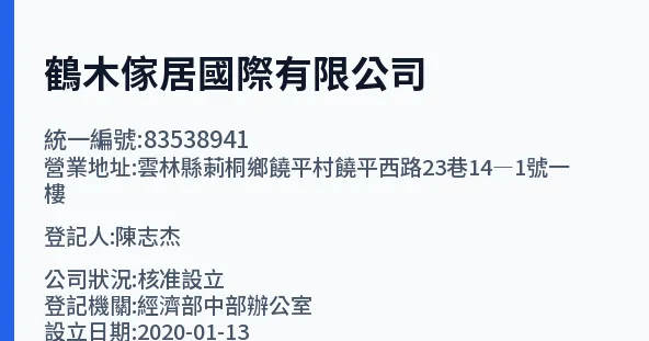 鶴木傢居國際有限公司的照片-統編 83538941(雲林縣) 公司登記資料與營業項目詳細圖表