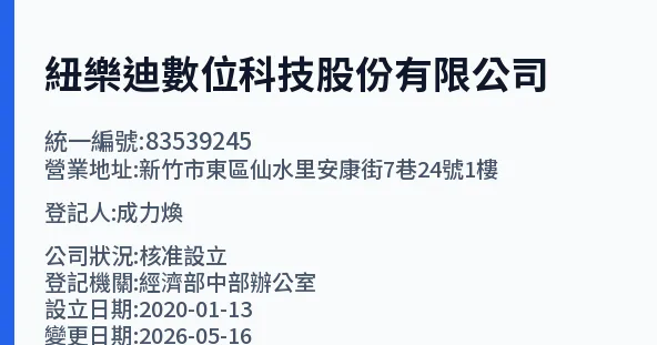 紐樂迪數位科技股份有限公司的照片-統編 83539245(新竹市) 公司登記資料與營業項目詳細圖表
