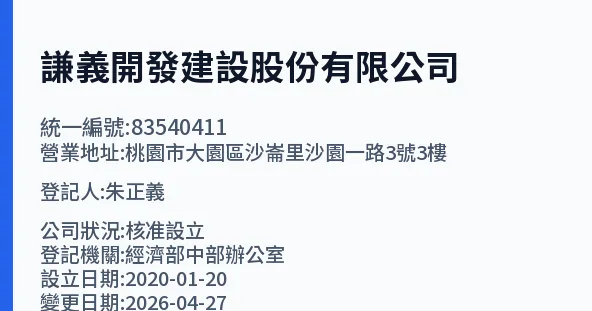 謙義開發建設股份有限公司的照片-統編 83540411(桃園市) 公司登記資料與營業項目詳細圖表
