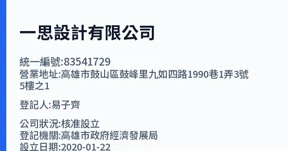 一思設計有限公司的照片-統編 83541729(高雄市) 公司登記資料與營業項目詳細圖表