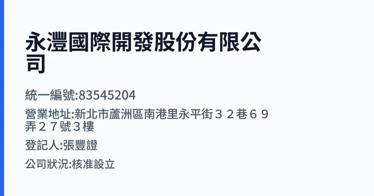 永灃國際開發股份有限公司 - 統編 83545204(新北市) 公司登記資料與營業項目詳細圖表