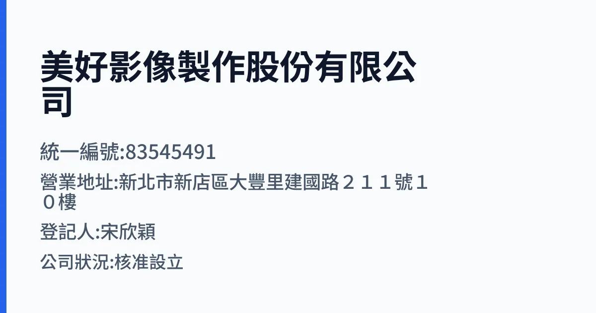 美好影像製作股份有限公司 - 統編 83545491(新北市) 公司登記資料與營業項目詳細圖表