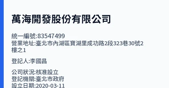 萬海開發股份有限公司的照片-統編 83547499(臺北市) 公司登記資料與營業項目詳細圖表
