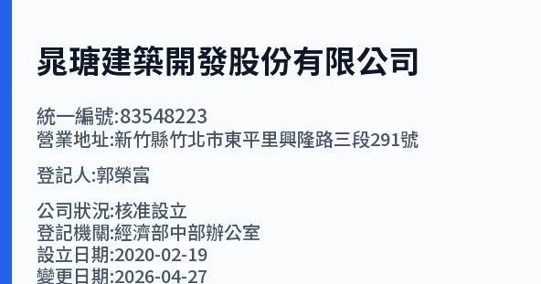 晁瑭建築開發股份有限公司的照片-統編 83548223(新竹縣) 公司登記資料與營業項目詳細圖表