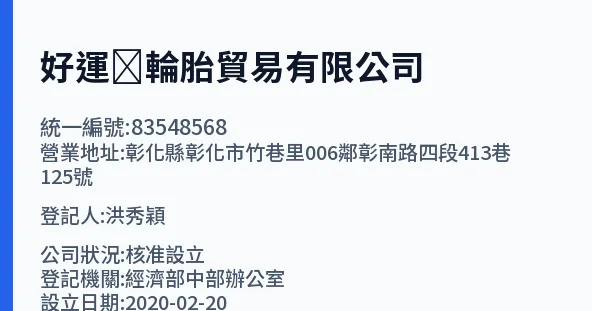 好運逨輪胎貿易有限公司的照片-統編 83548568(彰化縣) 公司登記資料與營業項目詳細圖表