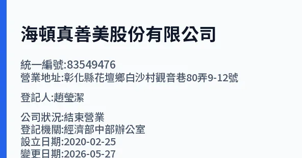 海頓真善美股份有限公司的照片-統編 83549476(彰化縣) 公司登記資料與營業項目詳細圖表