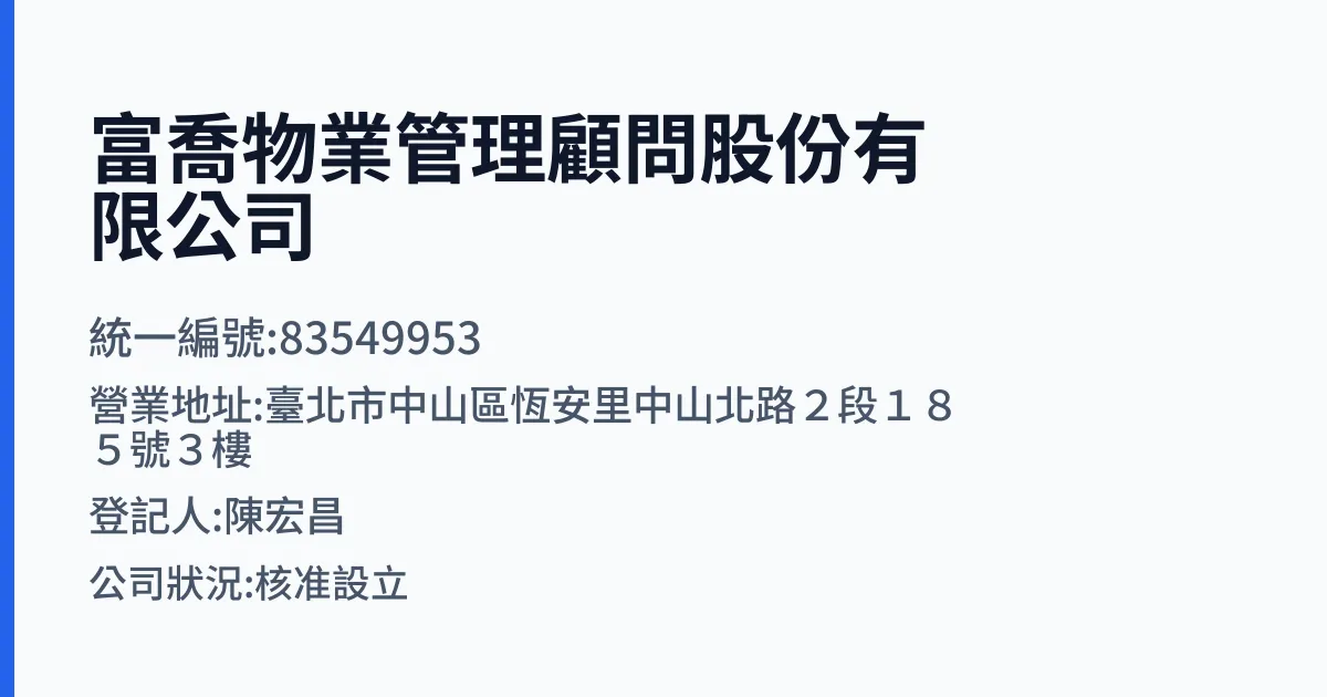 富喬物業管理顧問股份有限公司 - 統編 83549953(臺北市) 公司登記資料與營業項目詳細圖表