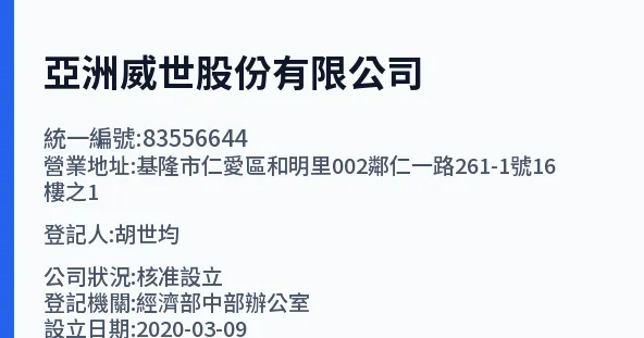 亞洲威世股份有限公司的照片-統編 83556644(基隆市) 公司登記資料與營業項目詳細圖表