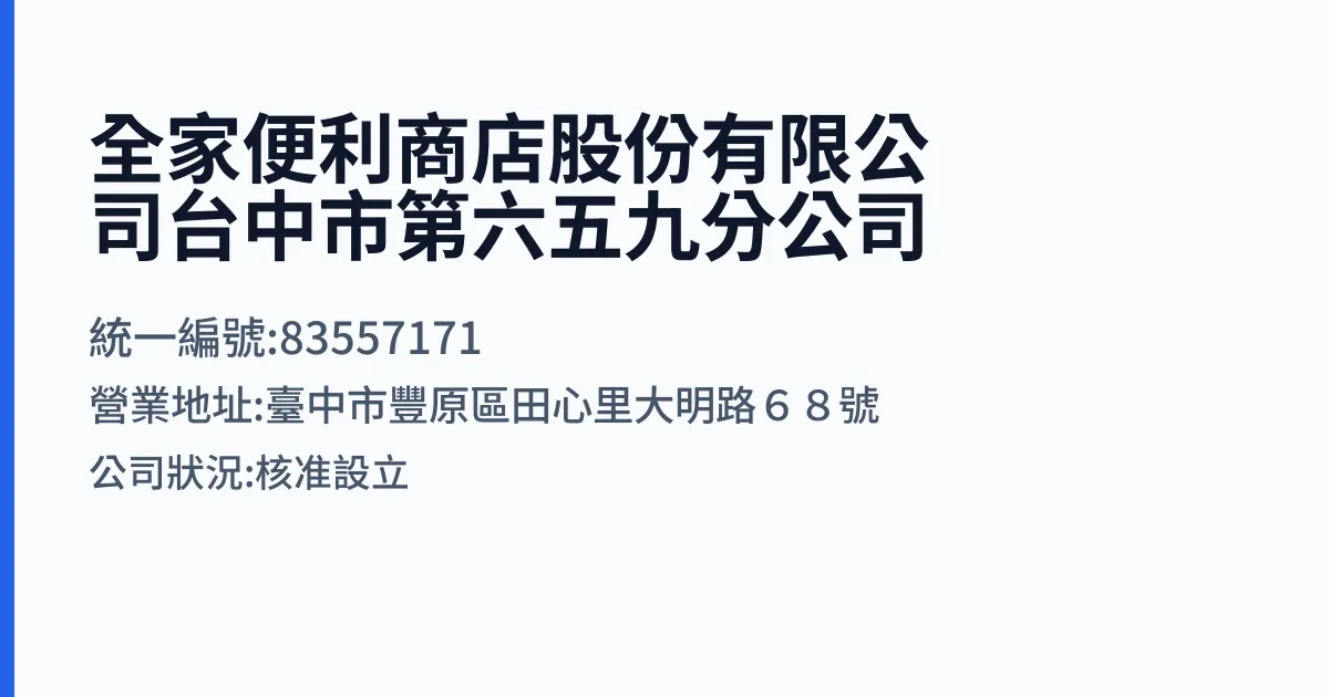 全家便利商店股份有限公司台中市第六五九分公司 - 統編 83557171(臺中市) 公司登記資料與營業項目詳細圖表