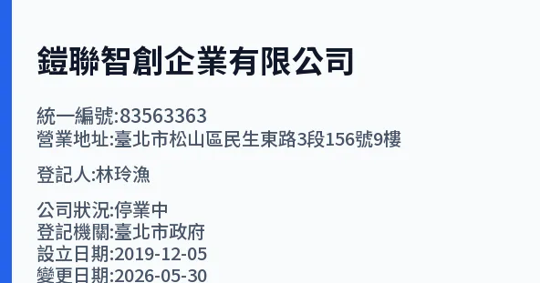 鎧聯智創企業有限公司的照片-統編 83563363(臺北市) 公司登記資料與營業項目詳細圖表